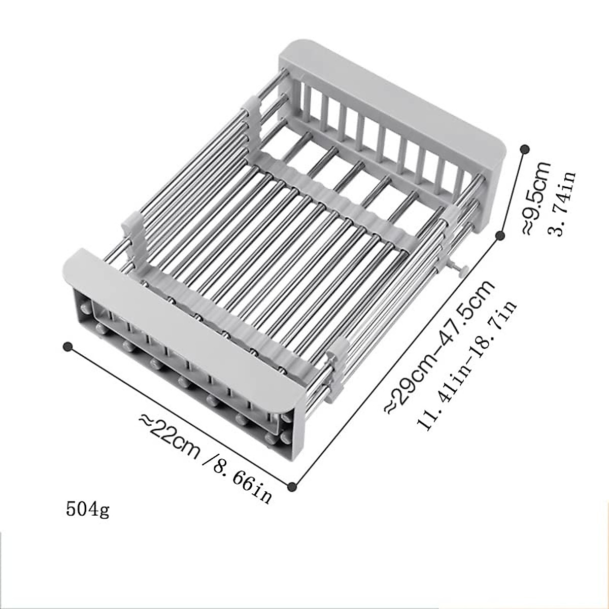 1pc Drain Rack, Stainless Steel Kitchen Basket, Home Dish Rack, Retractable Sink Shelf, 22 * 29 * 9.5cm/8.66 * 11.41 * 3.14in
