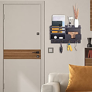 QVCILE Key Holder for Wall with Sunglasses Wallet Storage, Mail Holder Wall Mount and Dog Leash Holder with Key Racks for Wall Decor Shelf Used in Front Door or Mudroom(Black)