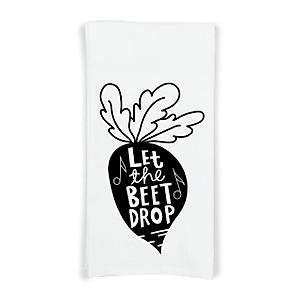 Let the Beet Drop Flour Sack Kitchen Towel with Hanging Loop - Funny Cute Vegetable Pun Dish Cloth Housewarming Hostess Birthday Christmas Veggie Lover Gift