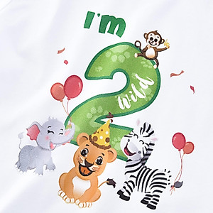 Baby Boy 2nd Birthday T-Shirt - I’m Two Wild 2 Jungle Animals Birthday Top Tee Two Years Old Jungle Birthday Party 100% Cotton Printed Short Sleeve T Shirt Gift (White, 2T)
