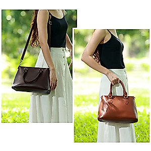 Top Handle Vegan Leather Satchel Bag For Women (Black) Retro Faux Casual Purse Classic Vintage Simple Shoulder Handbag
