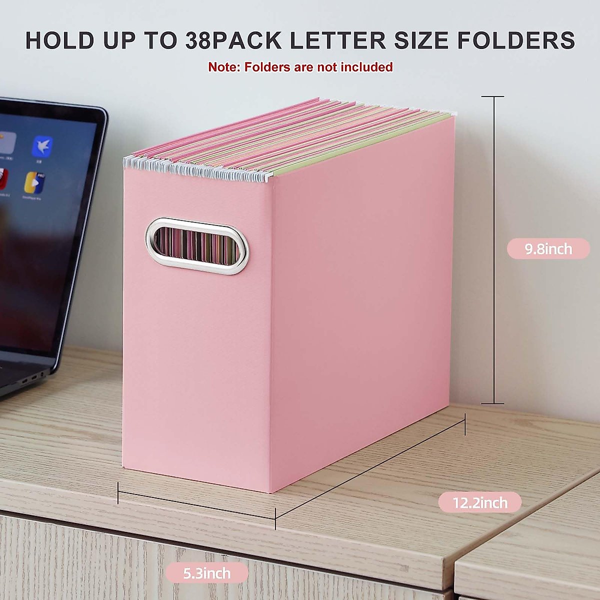 Oterri File Organizer, Small Storage Box, Cardboard File Folder Organizer, Collapsible File Box, Hanging File Organizer for Letter Size, Portable File Box with Handle, Only Box（Pink，2 Packs）