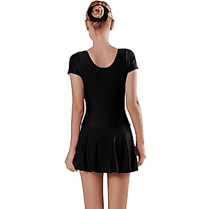 speerise Womens Short Sleeve Skirted Leotard with Built-in Panty, Adult Ballet Dance Scoop Neck Unitard for Gymnastic Performance