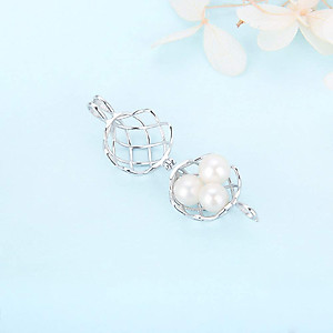 LGSY Sterling Silver Twisted Ball Cage Pendant for Pearl Jewelry Making, DIY Charms for Adorable Gift