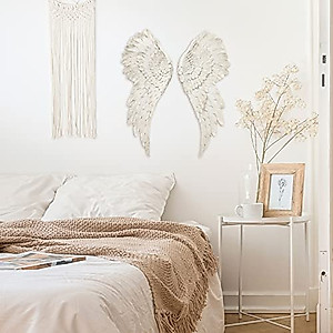 WHW Whole House Worlds Grand Tour Angel Wings, Vintage Style, Set of 2, Antique White, Artisinal Design, Hand Crafted, Bas Relief Sculptures, 21.75 Inches Tall