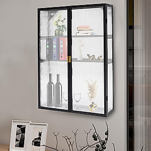 Titunjian Wall Cabinet Haze Double PC Door Wall Cupboard with Detachable Shelves Storage Cabinet for Office Dining Room Living Room Kitchen Bathroom, 19.7 * 5.5 * 27.5 Inch (Black)