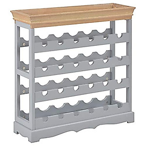 Matalde 24 Bottle Stackable Wine Rack with Wooden Top, 4-Tier Freestanding Floor-to-Ceiling Wine Bottle Organizer and Display Rack for Dining Room, Kitchen, Bar, Brown and Gray