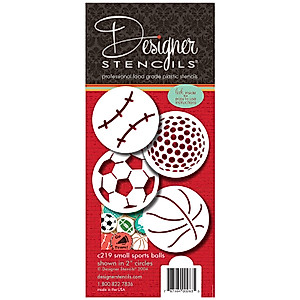 Designer Stencils Small Sports Ball Cupcake and Cookie Stencils (Basketball - Golf - Soccer - Baseball), Beige/semi-transparent