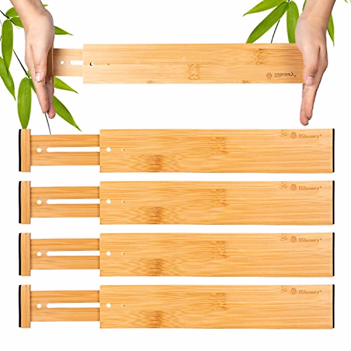 Hihomry Adjustable Bamboo Drawer Dividers, Kitchen Drawer Organizer for Large Utensils, Bathroom Makeup, Office Desk (17-22inch)