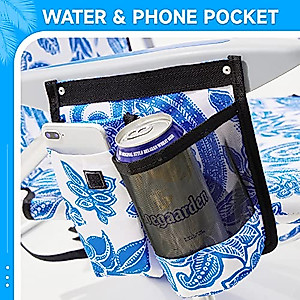 Canpsky Portable Beach Chair for Adults, Outdoor Lightweight Camping Chair Lay Flat Folding Backpack Beach Chair with 4 Positions, Headrest, Cooler Pouch, Cup Holder, Blue and White Porcelain