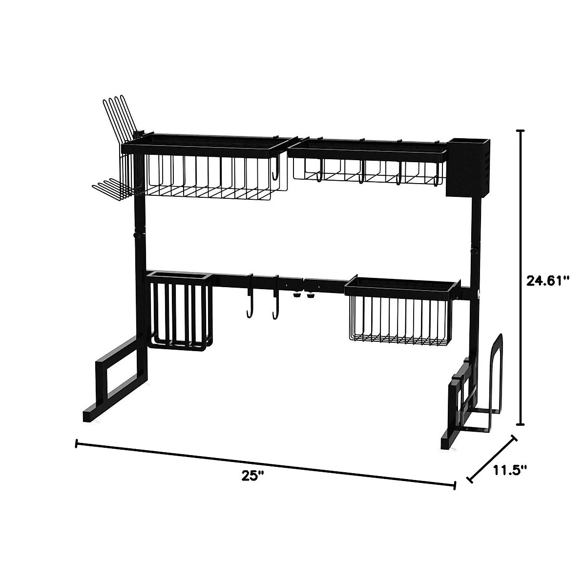 MERRYBOX Over The Sink Dish Drying Rack, 2-Tier Adjustable Length (25.6-33.5in), Stainless Steel Dish Drainer with Cutting Board Holder, Large Dish Rack for Kitchen Counter Organizer Space Saver