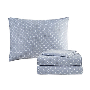 Madison Park Essentials Cozy Bed in a Bag Reversible Comforter with Complete Sheet Set - Modern Botanical Print All Season Cover, Shams, Decorative Pillow, King(104"x92"), Blue 8 Piece