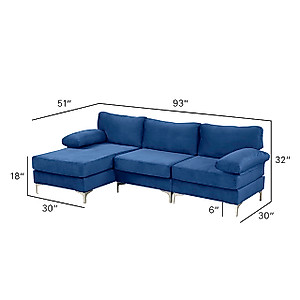 Casa Andrea Milano Modern Velvet Fabric Sectional Sofa, L-Shape Couch with Extra Wide Chaise Lounge