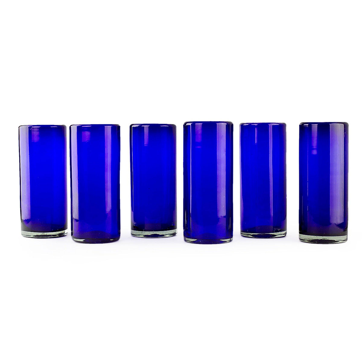 NOVICA Artisan Crafted Dark Blue Recycled Glass Hand Blown Drinking Glasses, 13 Oz. 'Pure Cobalt' (Set Of 6)