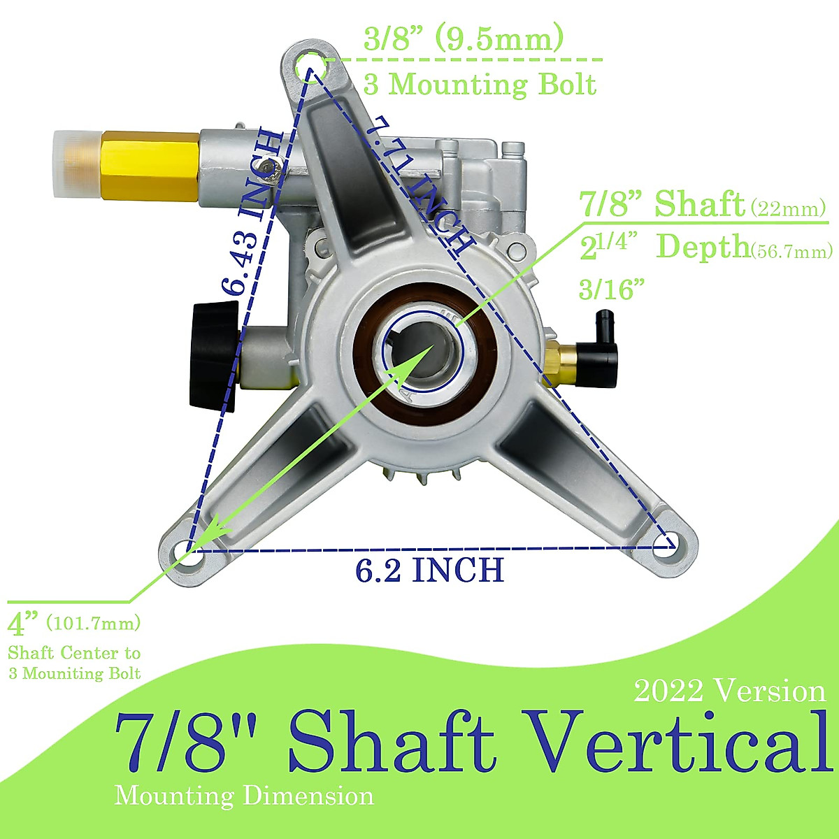 Hurotoms 7/8" Shaft Vertical Pressure Washer Pump-3000 PSI @ 2.5 GPM-Universal Pump for Most Brands of Gas Engine Power Washer Machine