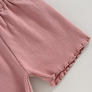 Kupretty 2Pcs Toddlers Baby Girls Summer Clothes Set Ruffle Ribbed Short Sleeves T-Shirt Tops Shorts Comfy Outfits (Pink, 18-24 Months)