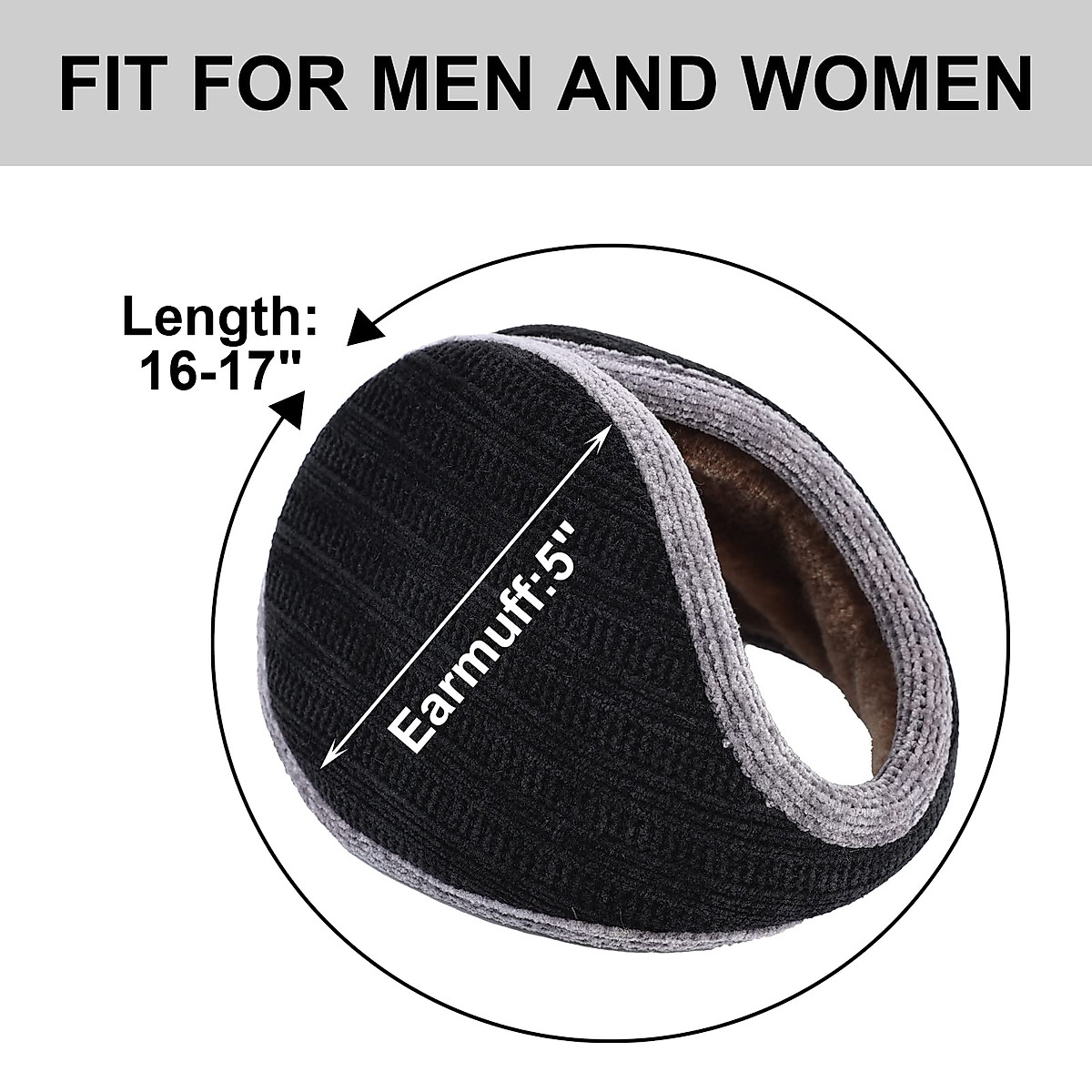 Surblue Unisex Warm Knit Earmuffs Cashmere Winter Pure Color Outdoor Fur Earwarmer, Black, Large