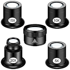 5 Pcs Jewelers Loupe Portable Monocular Magnifier Magnifying Glass Eye Loops Magnifier with 30 x 36 mm Lens Watch Jewelry Experimental Repair Tool for Textile Optical Circuit Coins (5X 10X 15X 20X)