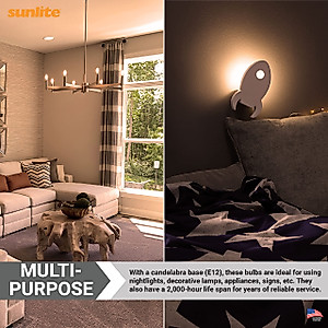 Sunlite 41717 Incandescent T4 Tubular Light Bulb, 15 Watts, 75 Lumens, Candelabra E12 Base, Dimmable, 2000 Hour Life Span, 2600K Warm White, 10 Count