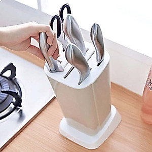 Universal Knife Block Plastic Block Without Knives: Kitchen Counter Universal Holder Modern Blocks Storage Organizer for Home Kitchen Restaurant Beige Knife Inserted Holder