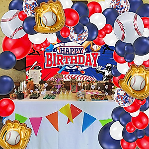 Baseball Party Balloons, Baseball Foil Mylar Balloons for Baby Shower Party Decor Baseball Glove Jumbo Balloons Baseball Bat Balloons for Birthday Sports Theme Supplies,Confetti Red and Blue Balloon