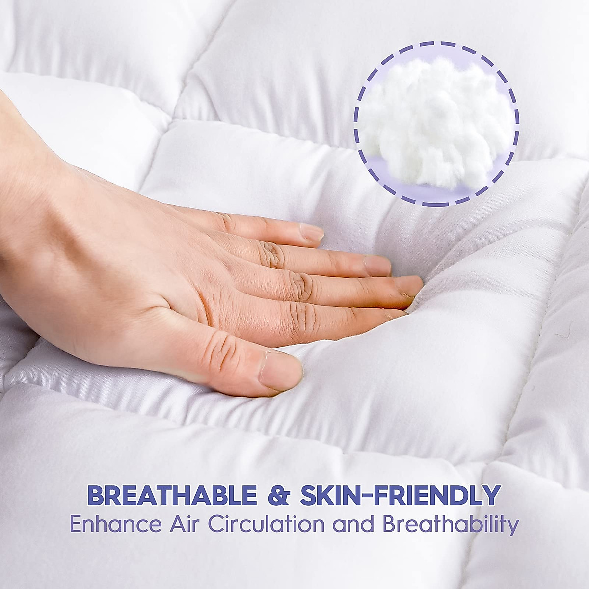 ABENE 3 Inch Dual Layer Memory Foam Mattress Topper King, 2 Inch Memory Foam Plus 1 Inch Down Alternative Pillowtop Mattress Pad, with Bedside Pocket, Support for Back Pain (King, White)