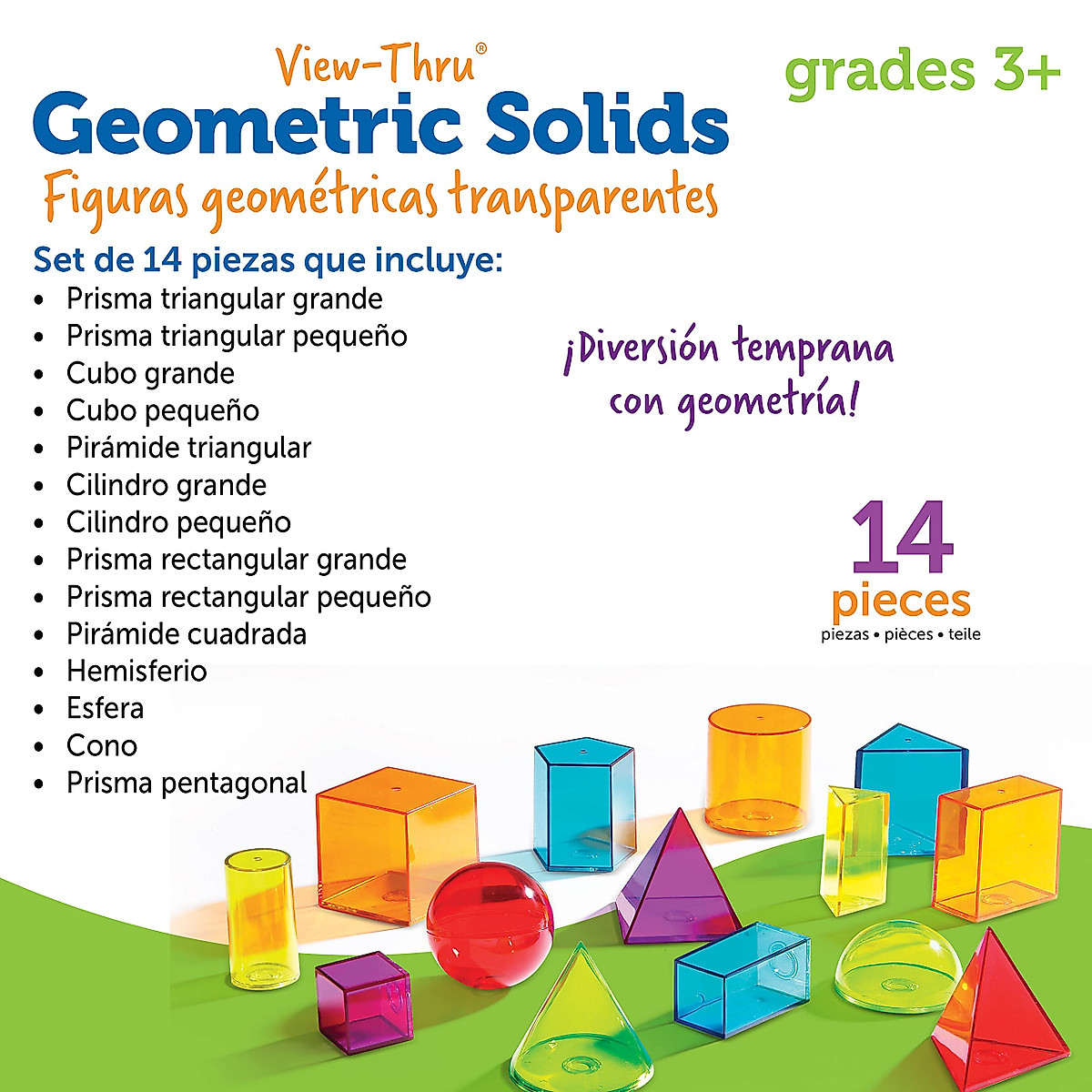 Learning Resources View-Thru Geometric Solids, Geometry Helper, 14 Pieces, Ages 8+