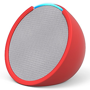 Echo Pop Bundle: Includes Echo Pop | Glacier White & Made For Amazon Sleeve | Red
