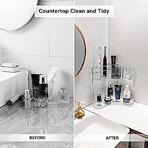 CICUFY 2-Tier Acrylic Corner Makeup Organizer Stylish Counter Organizer for Vanity and Bathroom Countertop - White Clear