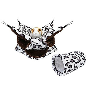 Mogoko Fleece Rat Hammock and Hideout Tunnel Set, 3 Tier Hanging Bed and Tubes for Guinea Pigs Hamster Ferret Chinchilla Cage Small Animals(White)