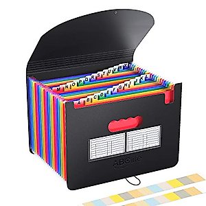 Accordian File Organizer,24 Pockets Expanding File Folder with Expandable Cover,Portable Expandable Plastic Filing Box,Accordion Bill/Paper/Document/Receipt Organizer with Colored Tabs(A4/Letter Size)