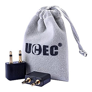 UCEC Airplane Headphone Adapter, 3.5mm Airplane Adapter for Headphones, Golden Plated Airline Headphone Adapter for in-Flight Entertainment System, 2 Pack