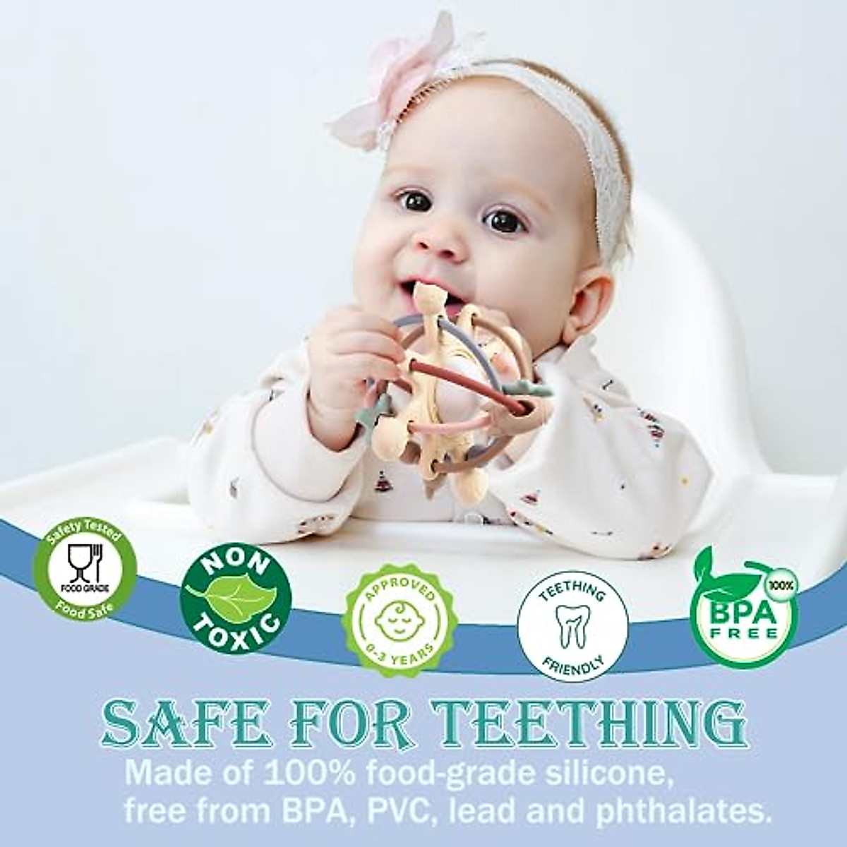 Baby Sensory Teething Teether Toys - Soft Food Silicone Teething Toys for Babies 0-6 6-12 Months, Baby Rattle Montessori Chew Infant Toys, Christmas Birthday Baby Shower Gifts for 0-36 Months Baby