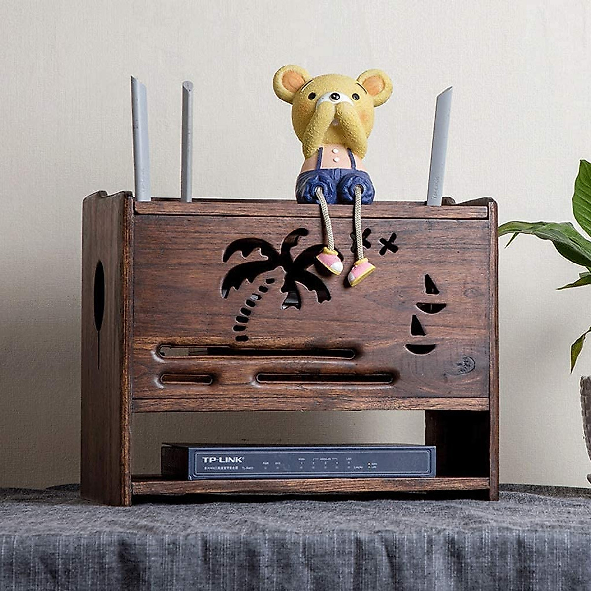 AVEEWA Wireless WiFi Router Storage Box Solid Wood Wireless Router Storage Box WiFi Box Set-top Box Shelter Box Storage Shelf Office Desktop Wire Socket Finishing Storage Box 32x22x27cm