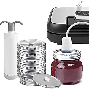 SOCTKE Mason Jar Vacuum Sealer Set,6PCS Stainless Steel Lid SplitType with Vacuum Valve,with Leak proof & Airtight Seal Features,Use for Food StorageFreshFermentation(with Hose and Manual Vacuum