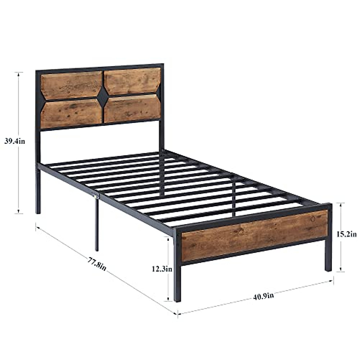 VECELO Twin Size Platform Bed Frame with Wood Headboard/Mattress Foundation/Premium Steel Slats Support/No Box Spring Needed,Brown(Modern)