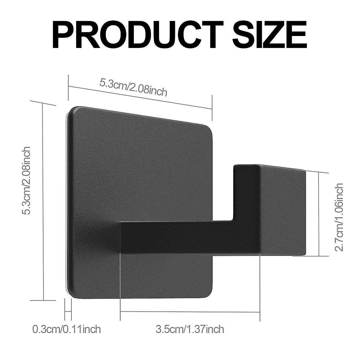 WUIVIUT Self Adhesive Wall Hooks Clothes Hanger Stick Hooks Aluminum Hooks for Hanging Towel Robe Clothes Heavy Duty Hook for Door Bathroom Bedroom Kitchen(2 Pack- Black)