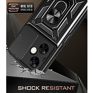 Jusy Case for Oneplus Nord N30 5G with 2 HD Screen Protector, Slide Camera Cover, Kickstand Ring, Magnetic Rugged Drop Protection Phone Cover for 1+ Nord N30 5G (Black)