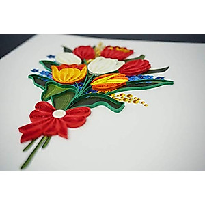 Flower Quilling Cards - Unique Paper Handmade Greeting Cards For Christmas, Birthday, Love, Anniversary, Mother's Day, Thank You, Valentine - Color Art Quilled Cards Gift (Tulips)