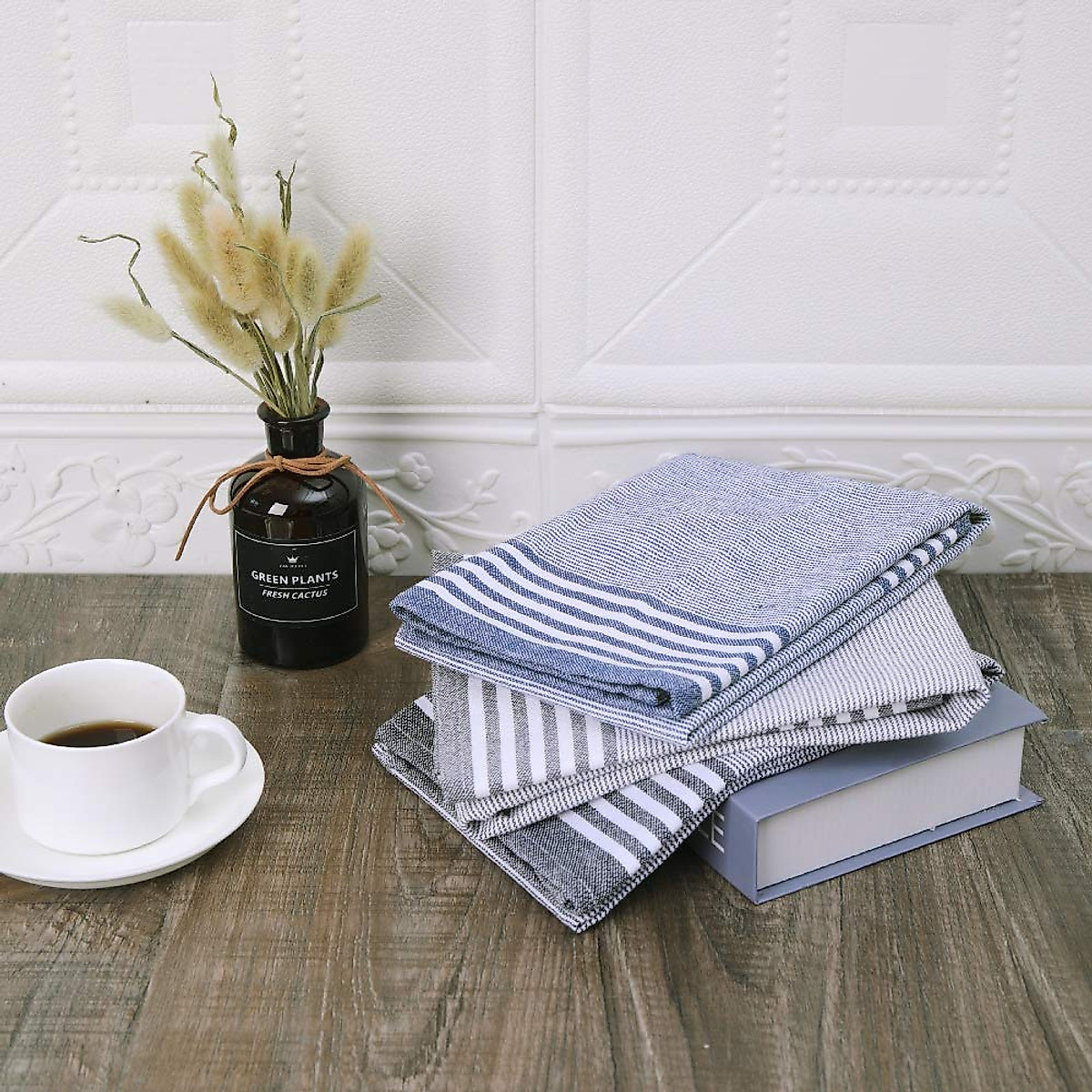 Wenzhi Kitchen Dish Towels for Washing Dishes, Cotton Light Blue Kitchen Towels for Drying, 19x28 Inches Tea Towels Pack of 3