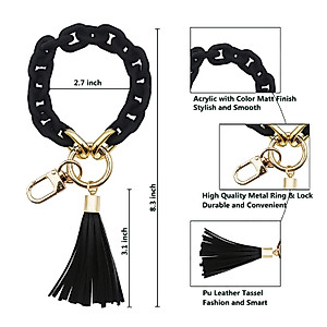 Pemilosci Keychain Wristlet Stylish Acrylic Keychain Bracelet for Women Car Keys with Tassel Bag Charm Pendant Keychain (Black)…