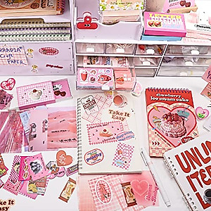 720 Sheets Scrapbook Paper & Stickers Pink Aesthetic Scrapbook Kit Journaling Scrapbooking Supplies Washi Scrapbook Sticker Paper Kawaii Craft Paper Note Paper Cute Heart Stickers for Kids Teen Girls