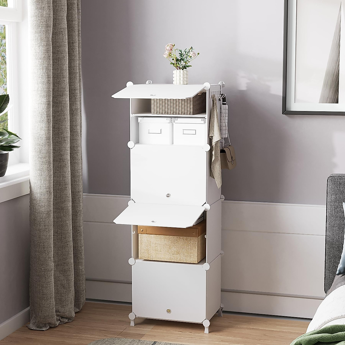 AWTATOS Shoe Rack, 4 Tier Shoe Storage Cabinet with Door, 16 Pair Shoe Organizer Shelves for Closet Hallway Bedroom Entryway, White