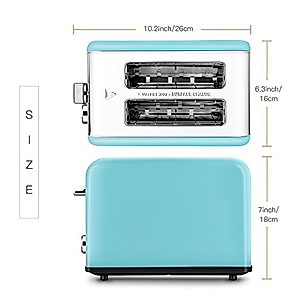 Toaster 2 Slice, Retro Small Toaster with Bagel, Cancel, Defrost Function, Extra Wide Slot Compact Stainless Steel Toasters for Bread Waffles, Blue
