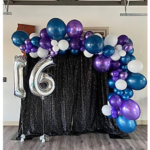 Purple and Blue Balloons Set, 50 PCS 10 Inch Purple Blue Black Party Balloons, Space Balloons Navy Blue Purple Silver Helium Balloons for Birthday Party Space Theme Baby Shower Supplies