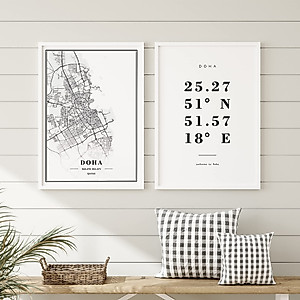 Dear Mapper Doha Qatar View Abstract Road Modern Map Art Minimalist Painting Black and White Canvas Line Art Print Poster Art Print Poster Home Decor (Set of 3 Unframed) (12x16inch)