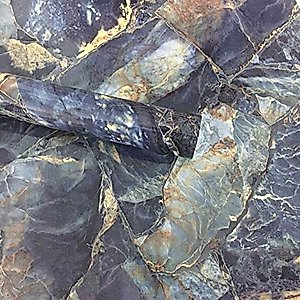 UPREDO Blue Stone Marble Granite Look Effect Countertops Gloss Vinyl Film 12inch by 79inch (Blue Stone)
