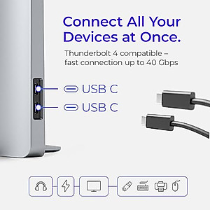 Ascrono Dock Adapter Bundle for 13" 15" 16" MacBook Pro - Docking Station - Dual Monitor 4K HDMI - Mac Docking Station Hub with Two Thunderbolt 4 USB-C Ports (for Models 2016-2020 with Touch Bar)