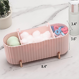 Tecbeauty Qtips Holder, 3 Grids Separate Cotton Swabs Dispenser, Cotton Ball Storage Box, Jar for Cotton Pads Bathroom Organizer Canisters - Pink