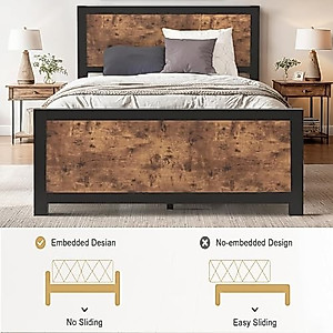 Catrimown Twin Bed Frame with Headboard and Footboard, Rustic Brown Metal Platform Bed Frame, Sturdy Mattress Foundation, Easy Assembly - No Box Spring Required